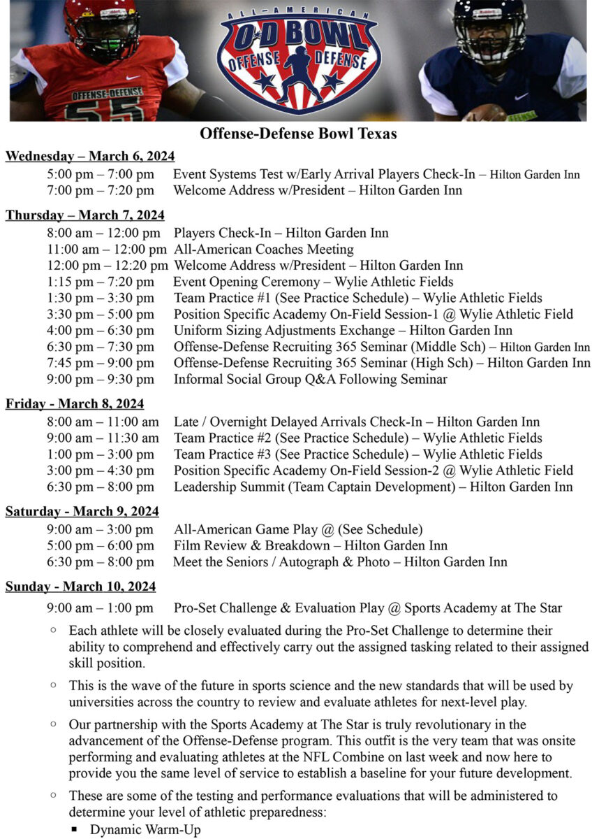 Football All-American Bowl Schedule - Offense-Defense